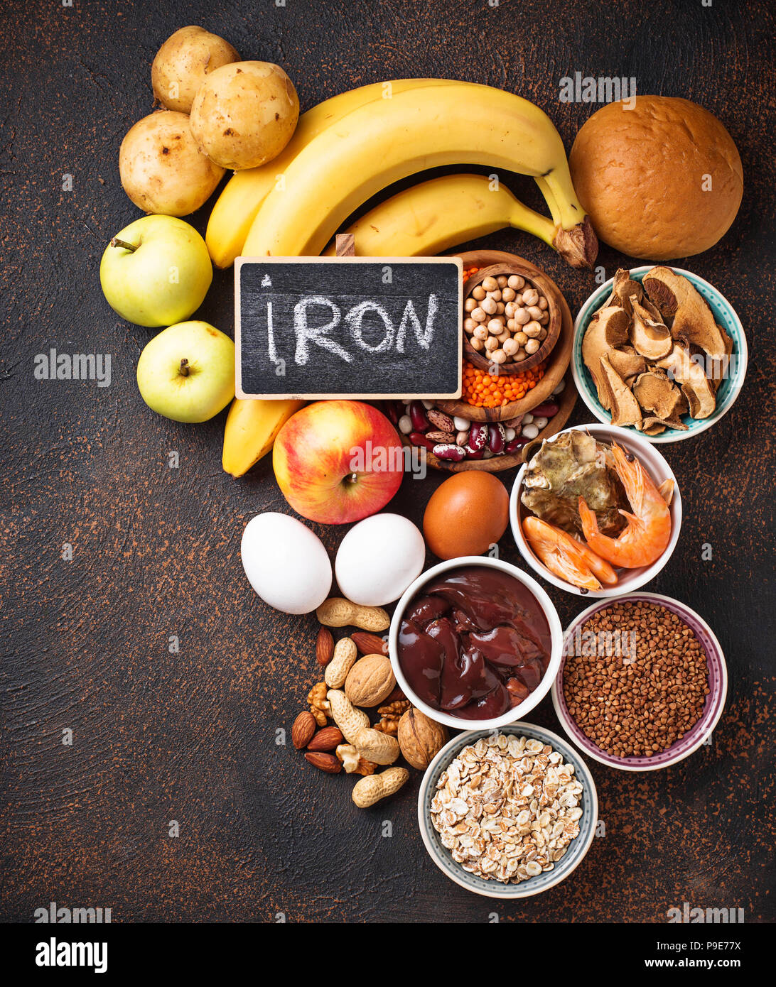 Healthy product sources of iron Stock Photo - Alamy