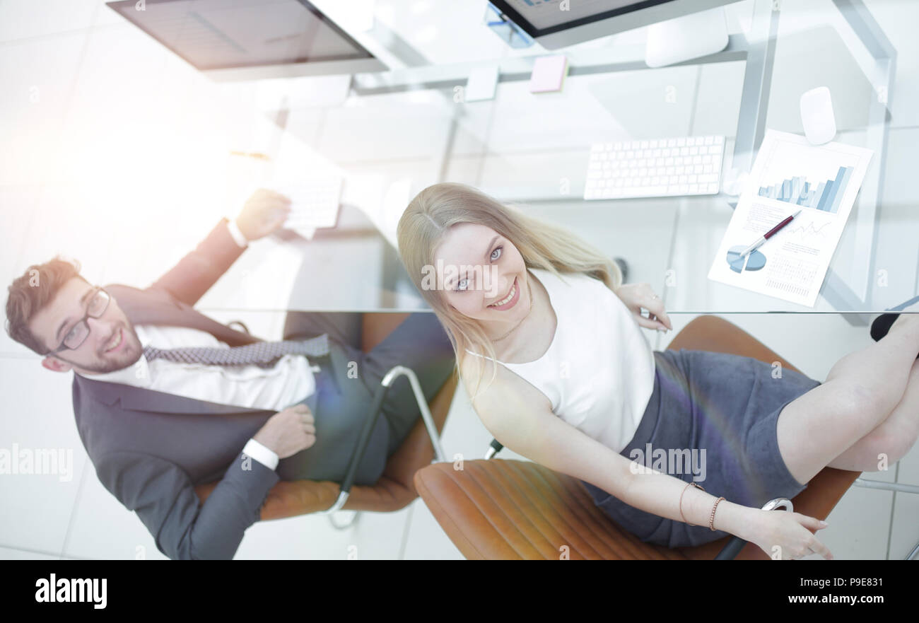 business people sitting at office desk in office. top view Stock Photo ...