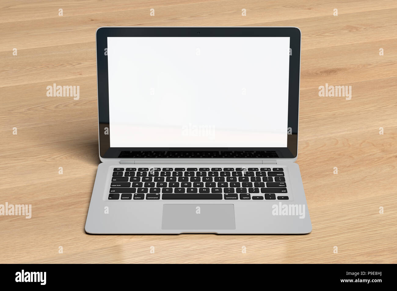 Blank screen laptop isolated on wooden background with clipping path ...