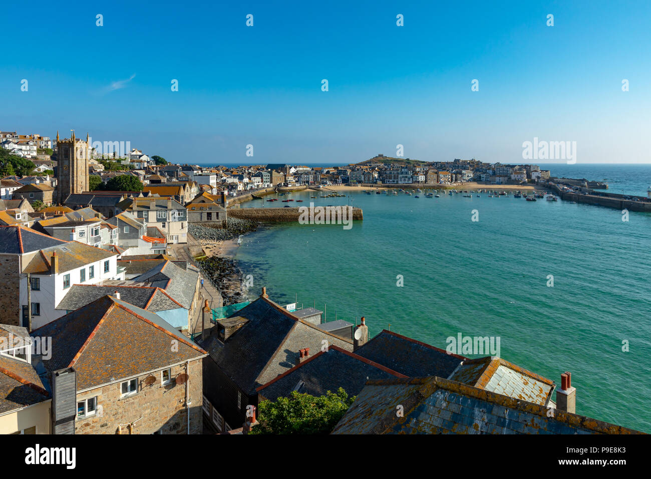 St. Ives Cornwall England July 13, 2018 View from a high viewpoint ...