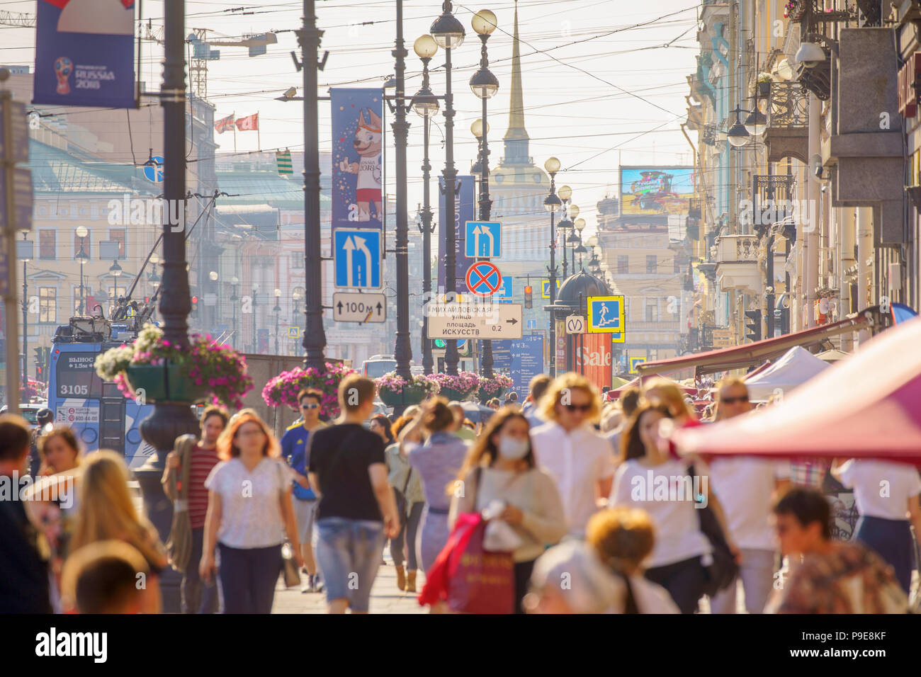 Pedestrians moving along Nevsky Prospect (Nevsky Avenue), on July 17 ...