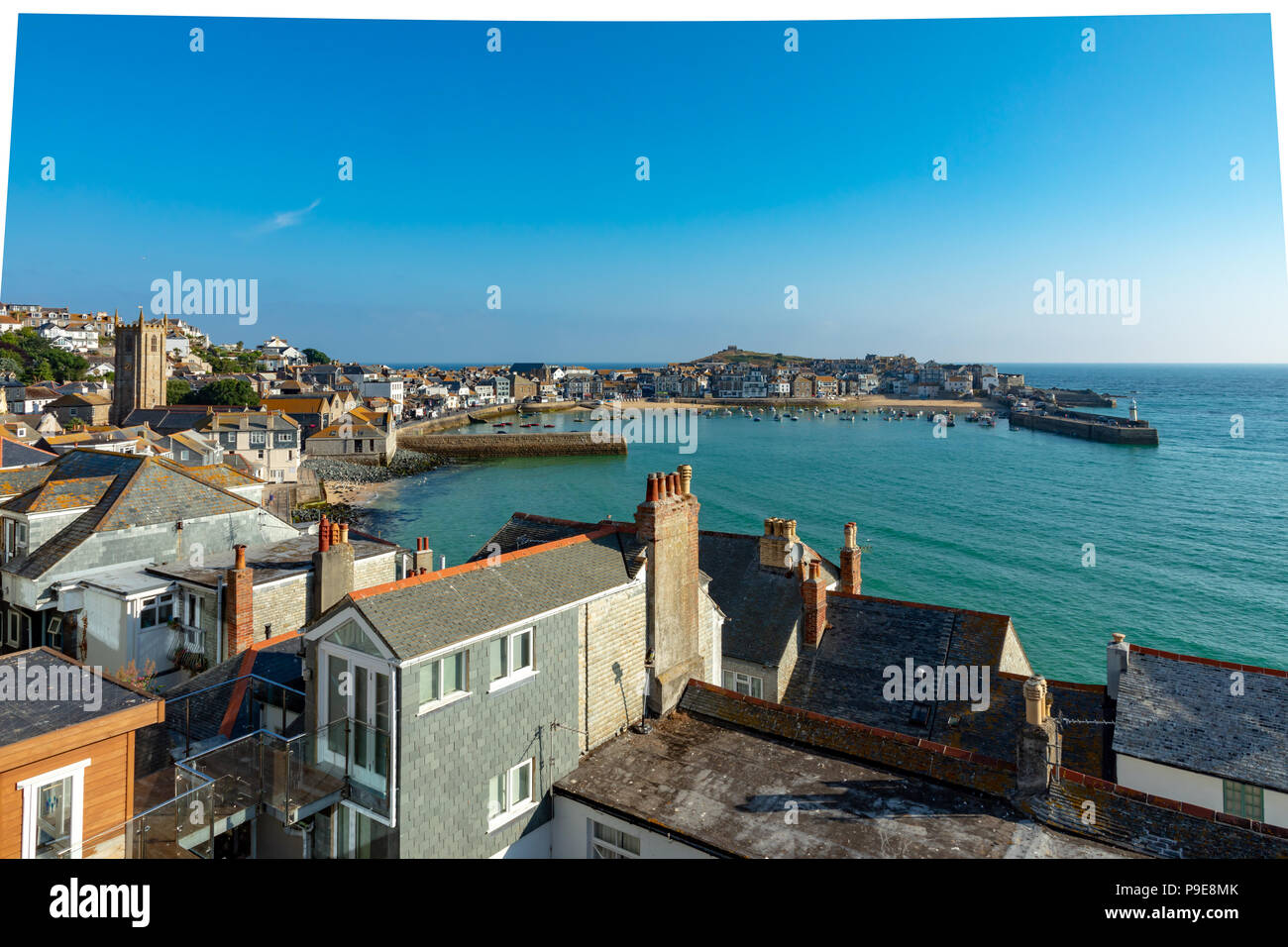 St. Ives Cornwall England July 13, 2018 View from a high viewpoint ...