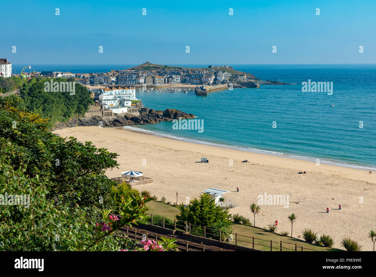St. Ives Cornwall England July 13, 2018 View from a high viewpoint ...