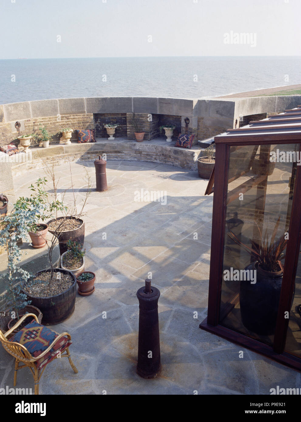 Paved roof terrace on top of converted Martello Tower on the Suffolk ...