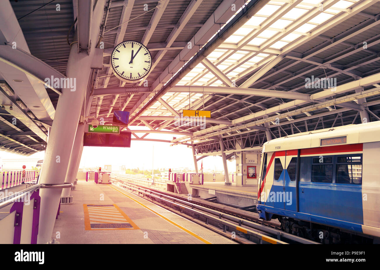 Warm theme public terminal train station with bright background ...