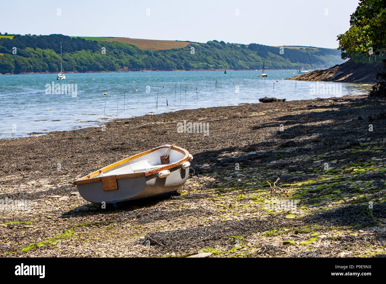 boats on the estuary feock cornwall uk Stock Photo - Alamy