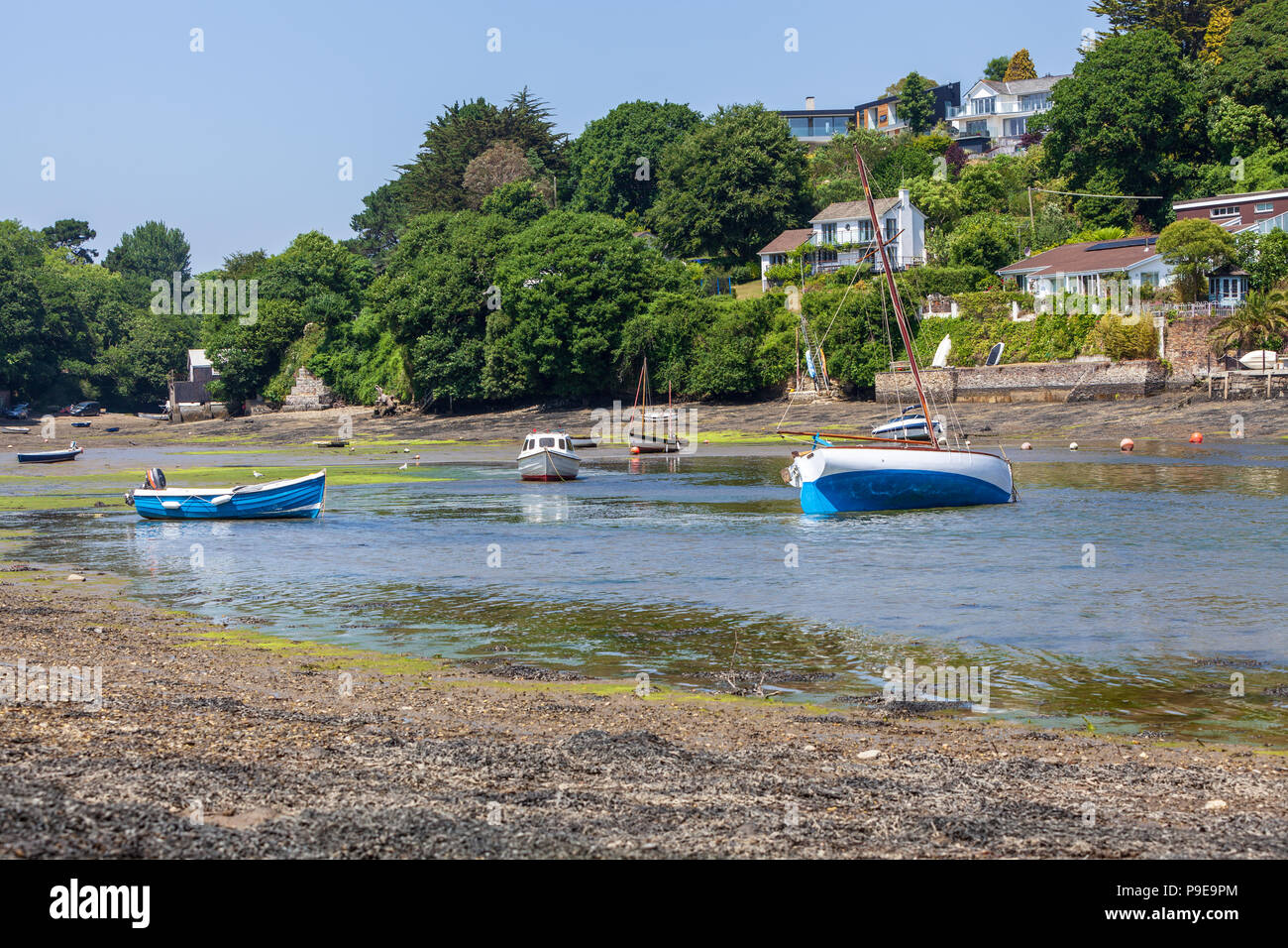 boats on the estuary feock cornwall uk Stock Photo - Alamy