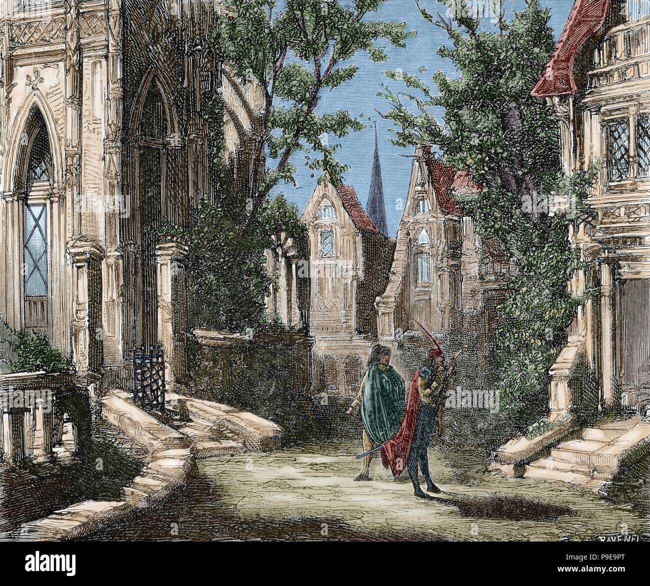 German Legend. Faust and Mephistopheles. Engraving by Ravenel ...