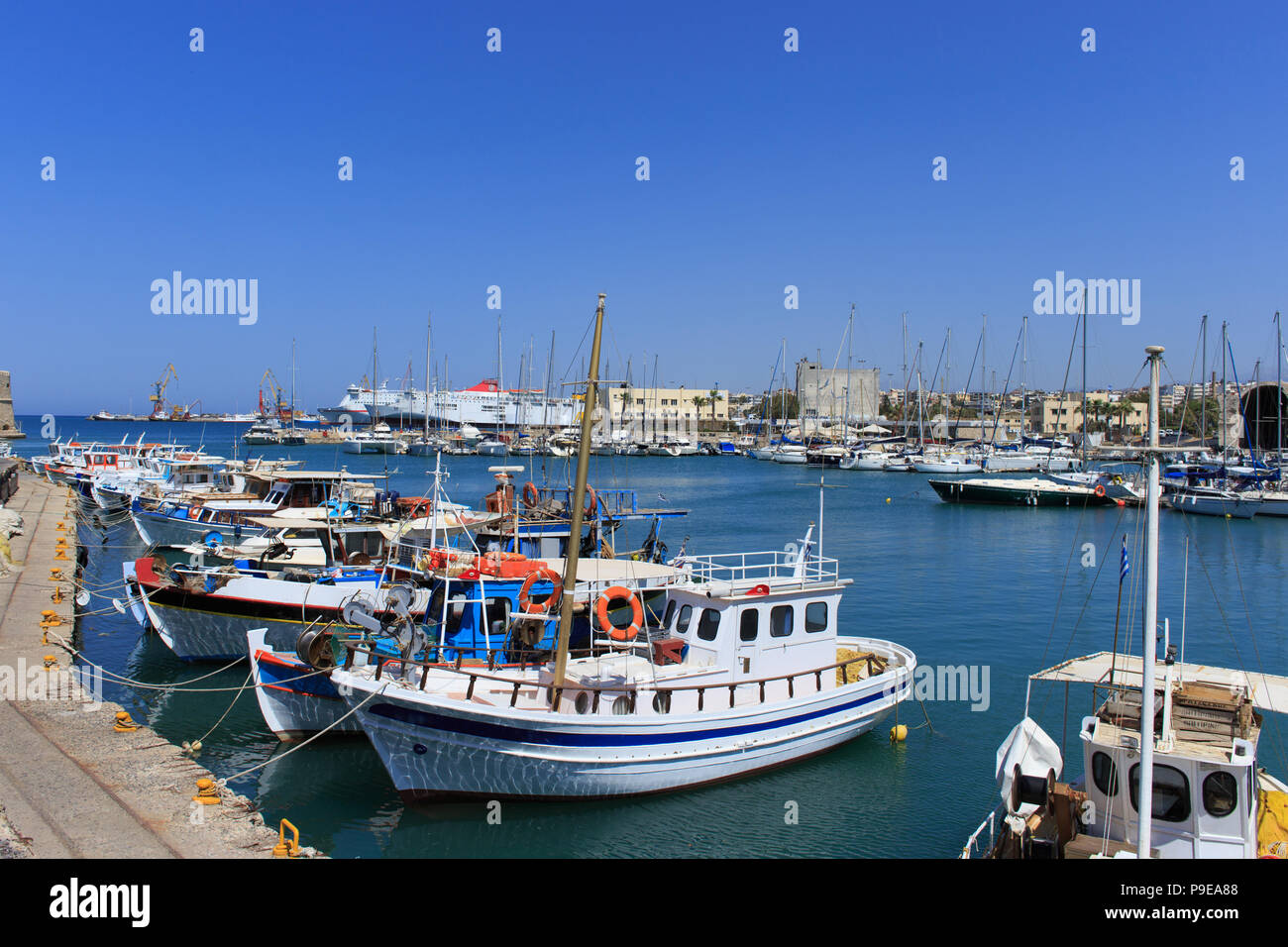 Heraklion port and venetian harbour in island of Crete, Greece Stock ...