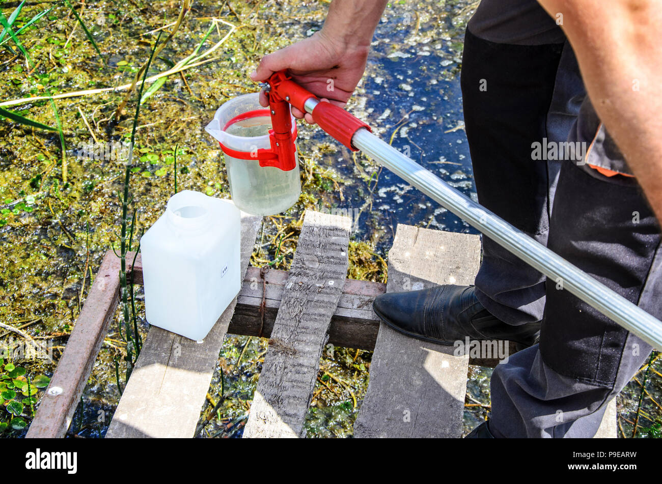 Take samples of water for laboratory testing. The concept - analysis of ...