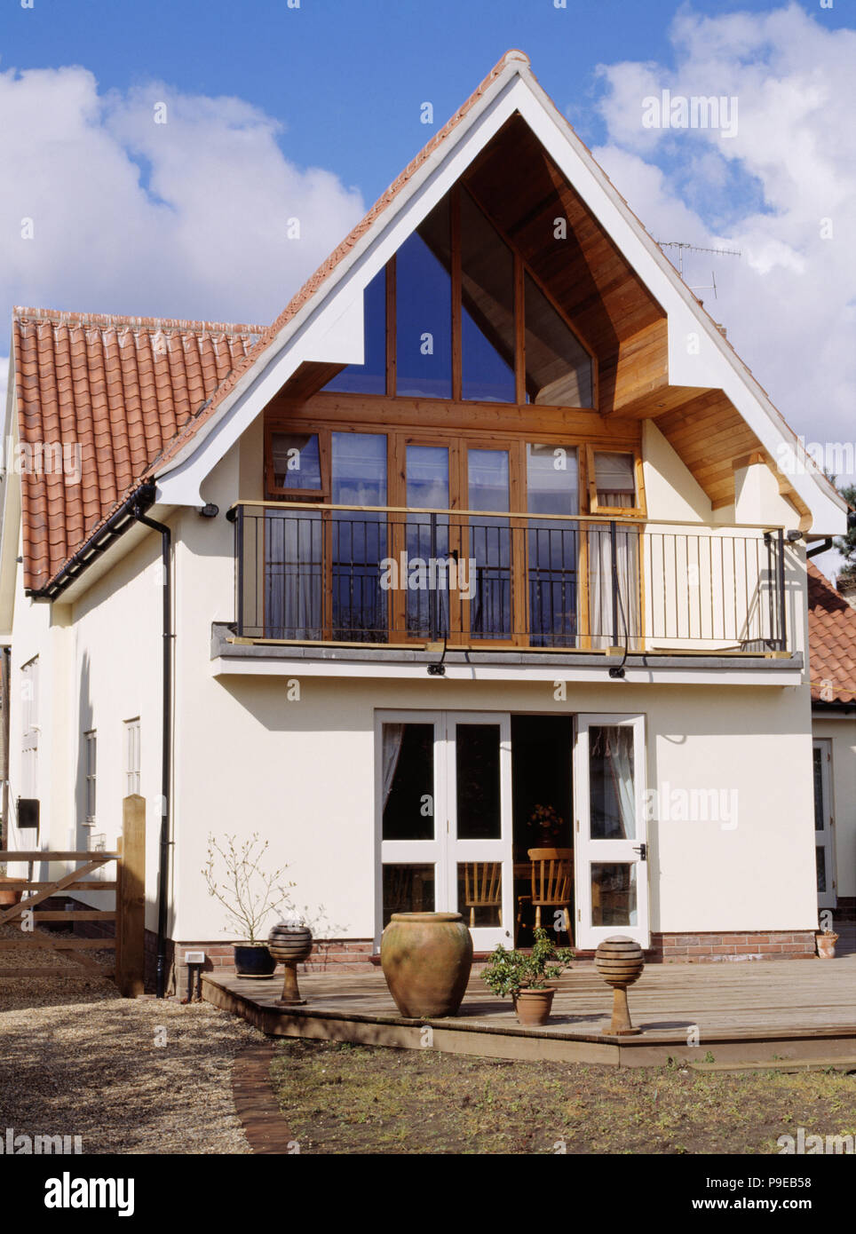 Balcony on modern white country house Stock Photo - Alamy