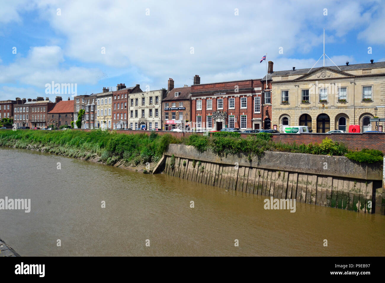 Properties alongside the River Nene, Wisbech, Cambridgeshire, England ...