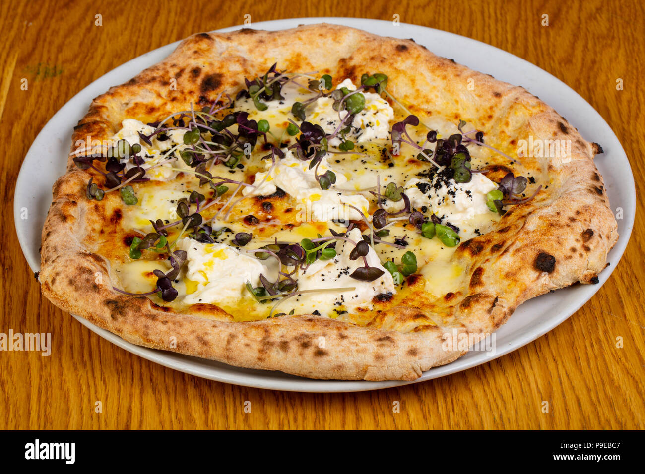 Pizza with mozzarella and black truffle Stock Photo - Alamy