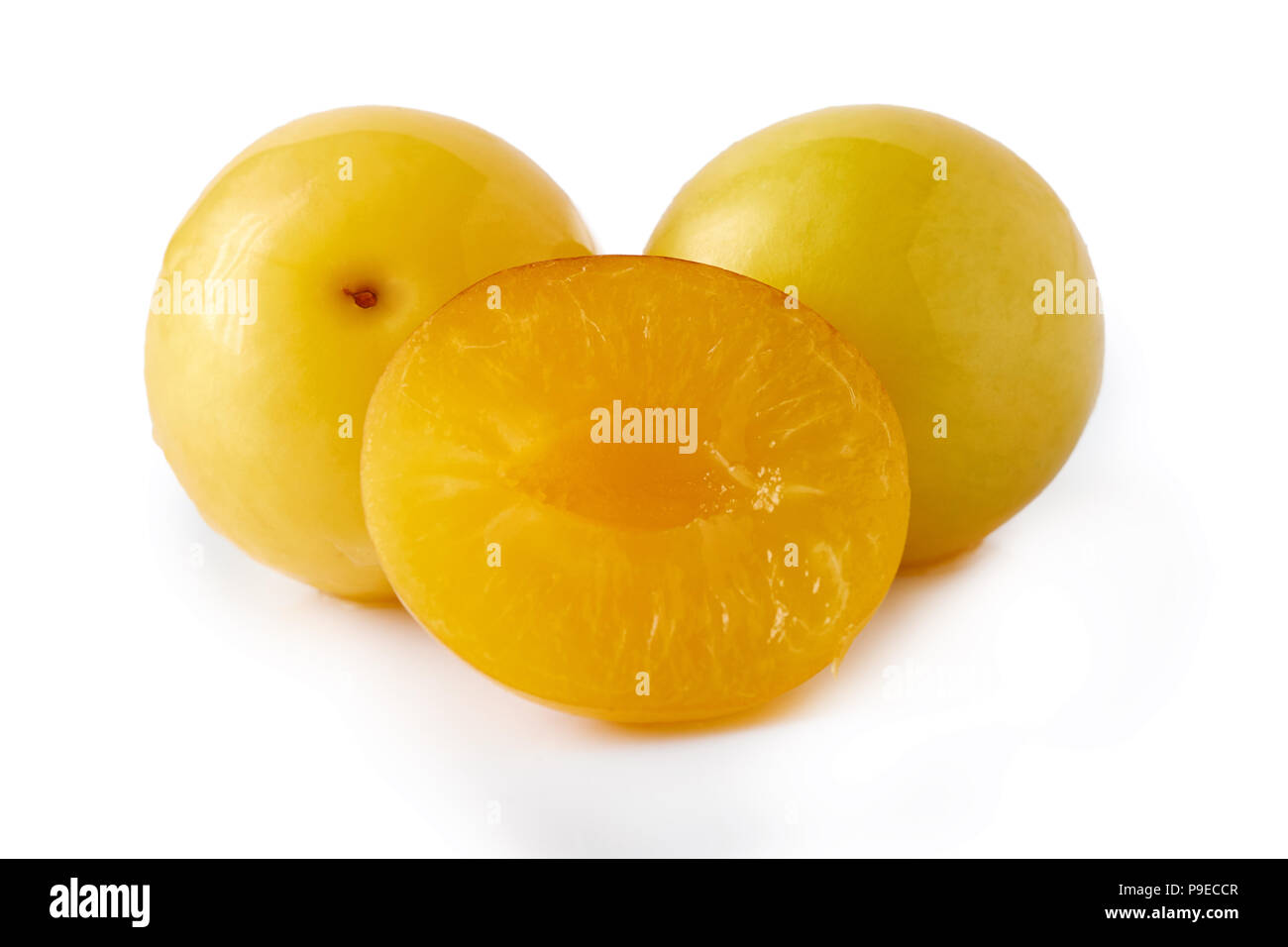 Yellow cherry plums also known as mirabelle plums isolated on white ...
