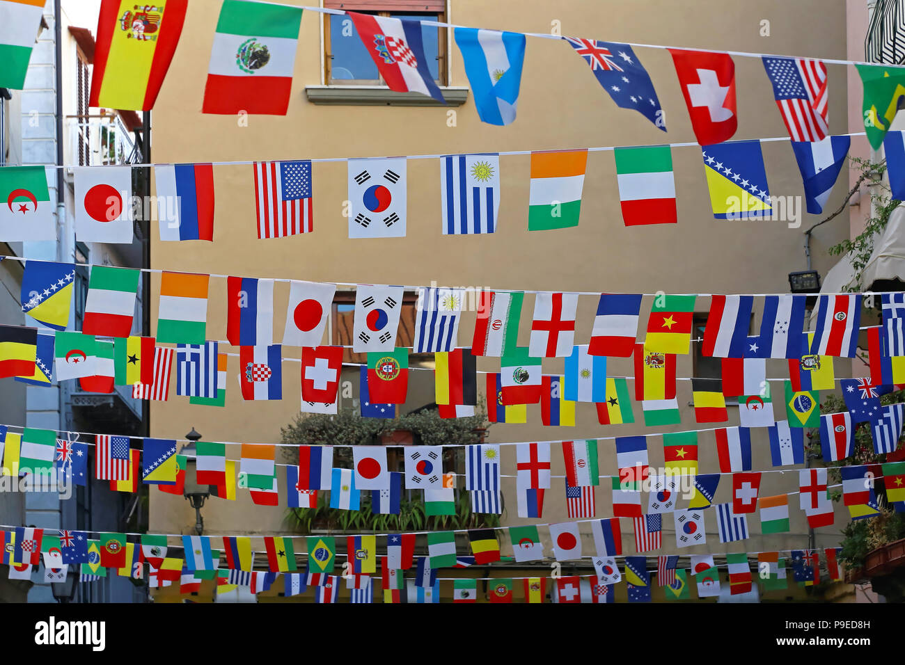 All international flags festive street decoration Stock Photo - Alamy