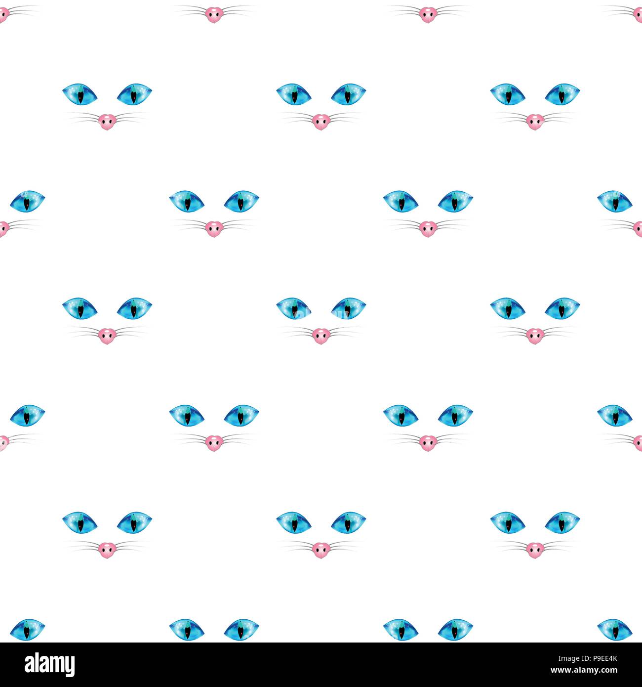 Cat Blue Eye Seamless on White Background. Vector Illustration Stock ...