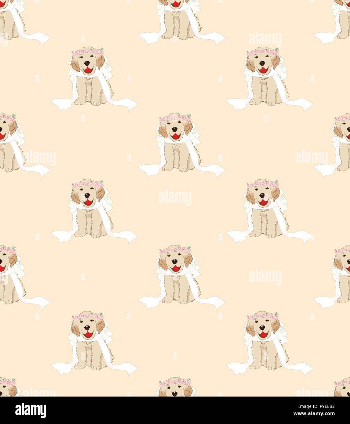 Puppy Golden Retriever Dog Bride on Beige Ivory Background. Vector ...
