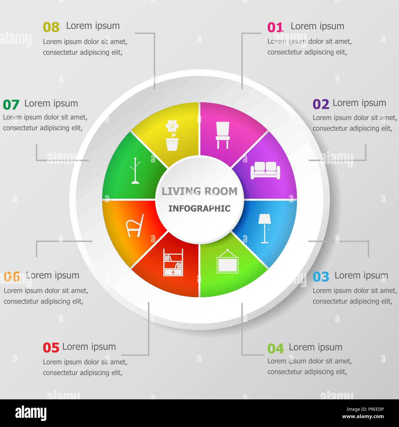 Infographic design template with living room icons, stock vector Stock ...