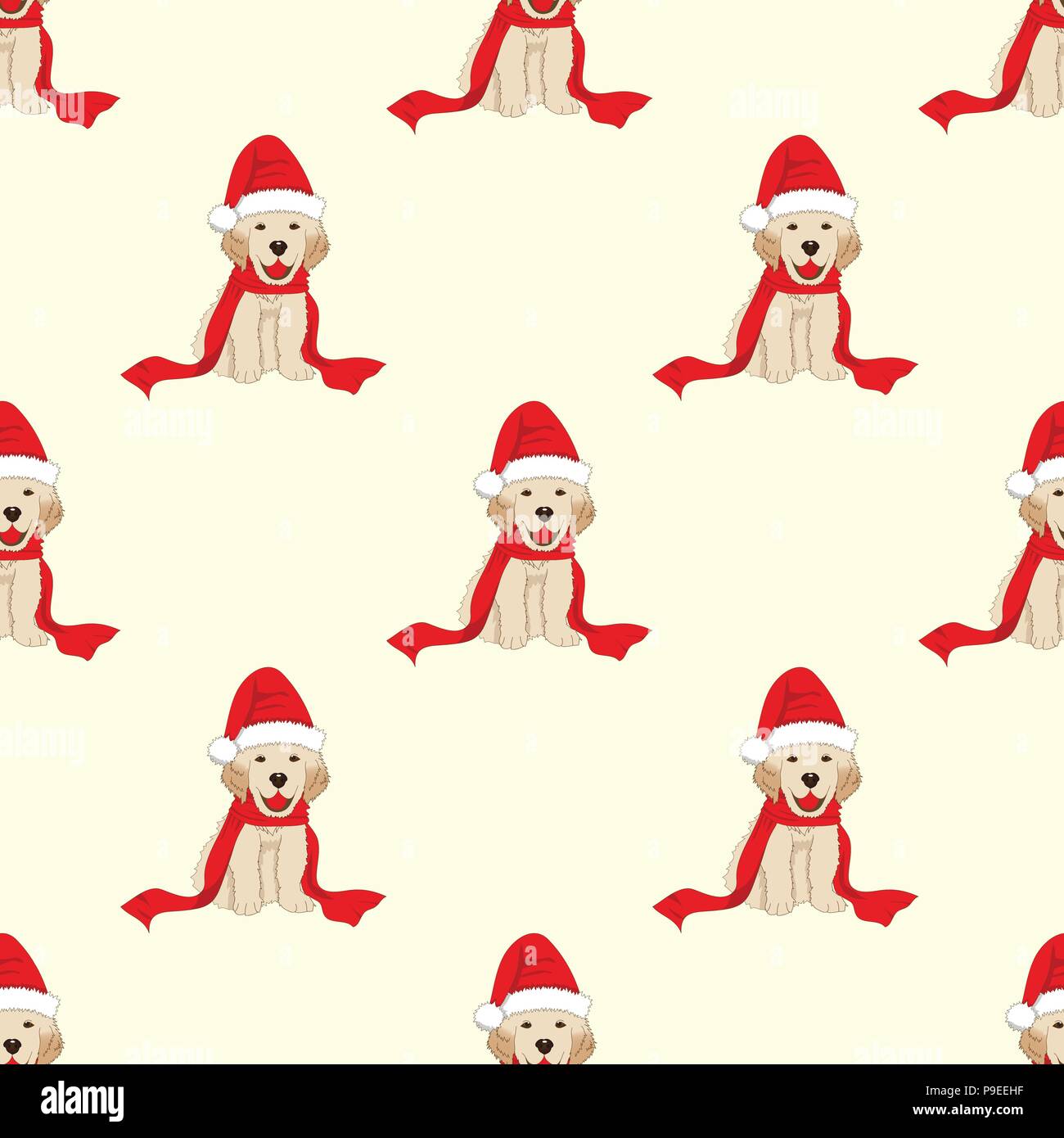 Labrador Retriever with Santa Hat Seamless on Ivory Beige Background ...