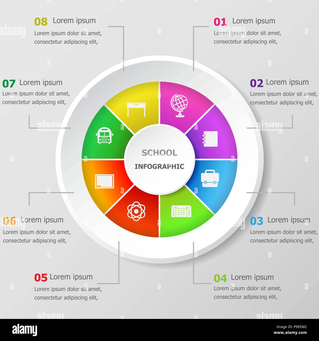 Infographic design template with school icons, stock vector Stock ...