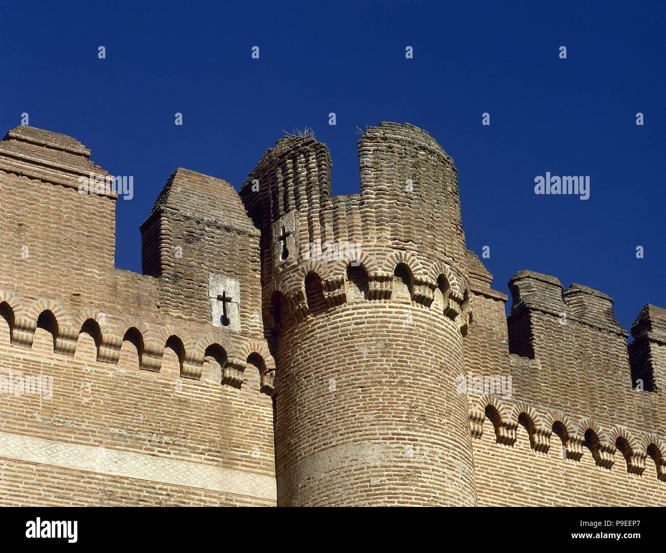 Spain. Coca castle. 15th century. Mudejar style. Exterior. Detail Stock ...