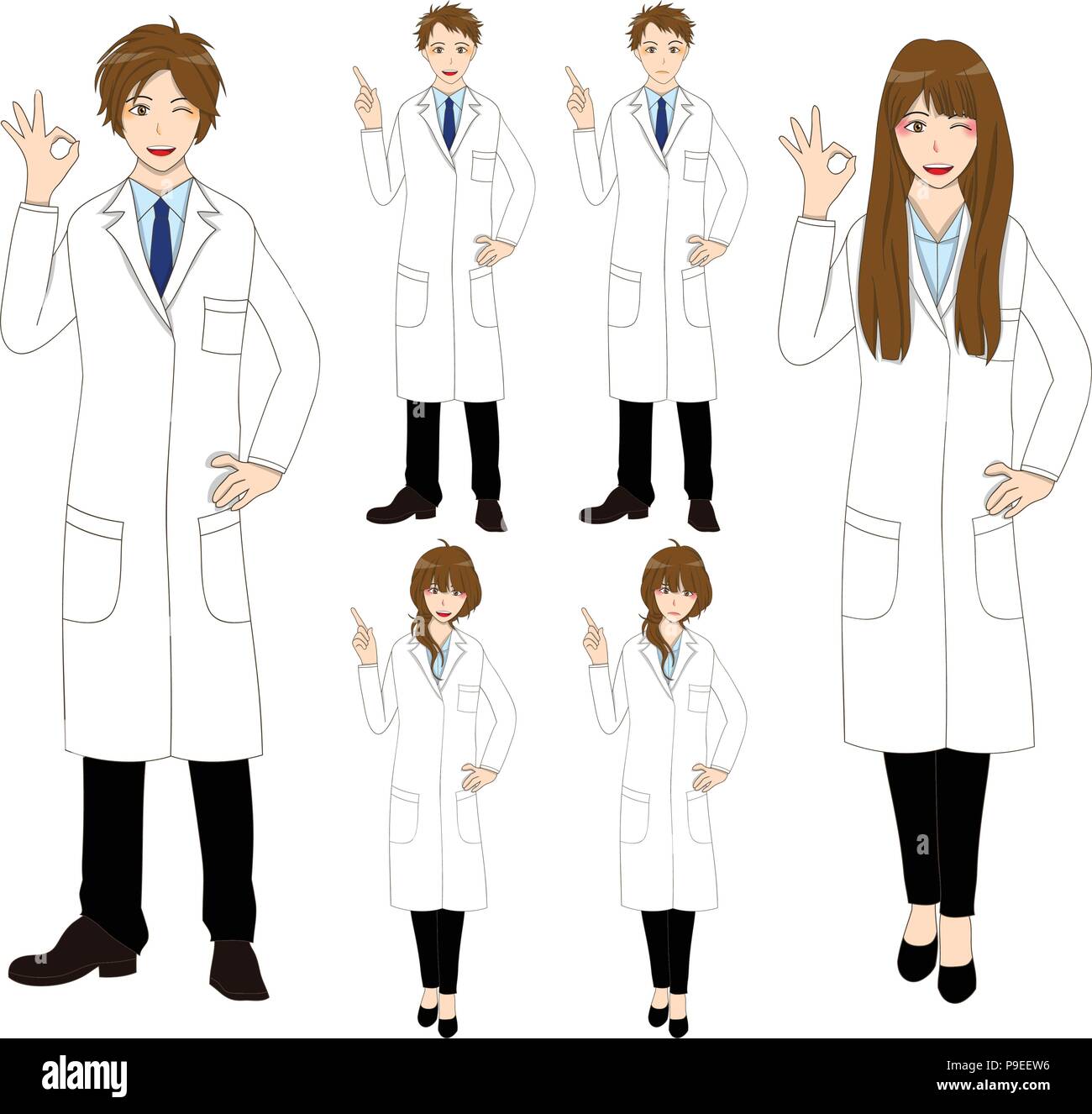 Set Cartoon Scientist People isolated on White Background. Vector ...