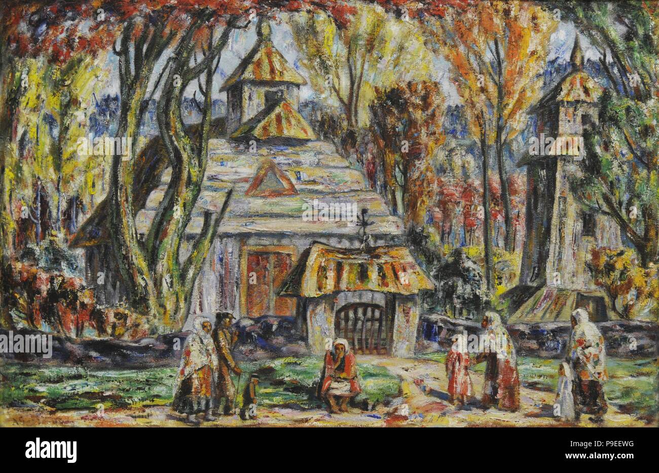 Adomas Galdikas (1893-1969). Lithuanian painter. Village church in ...