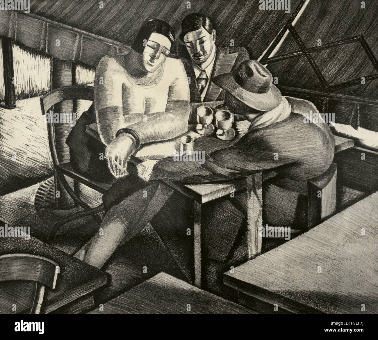 Jonas Steponavicius (1907-1986). Lithuanian artist. In a cafe, 1932 ...