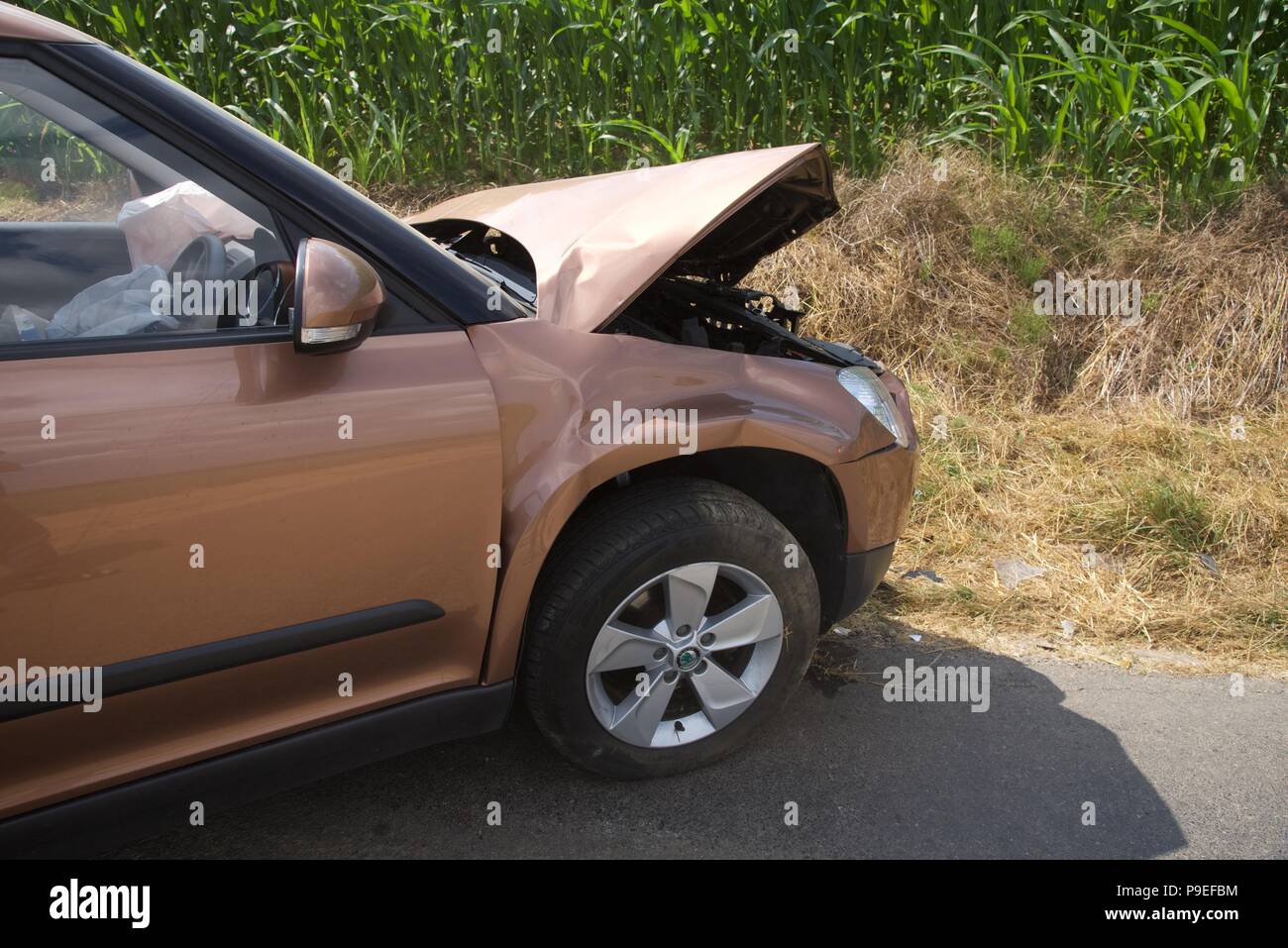Car crash: the aftermath of a head-on collision (no injuries) on a ...