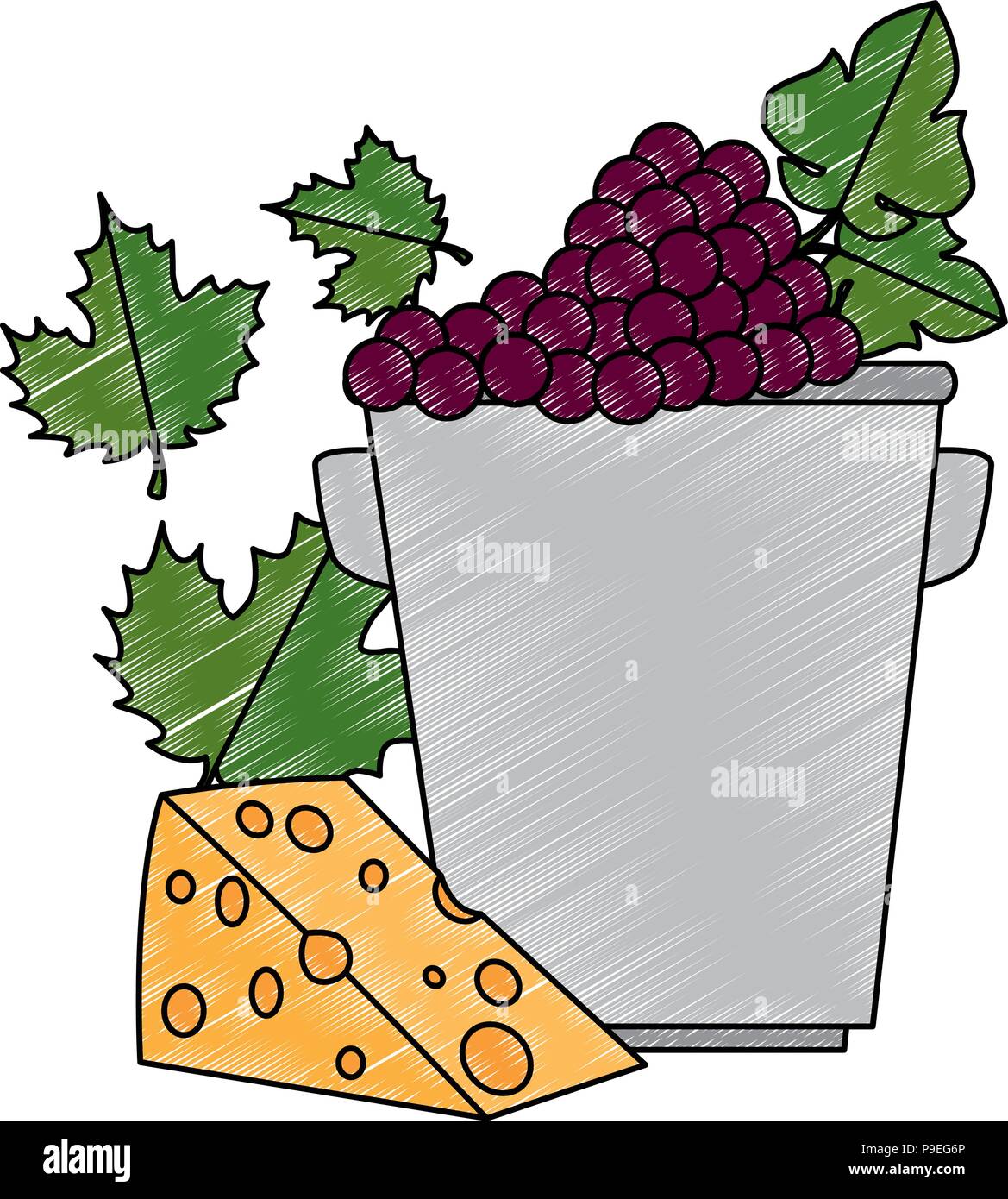 bucket with grapes cluster and cheese Stock Vector Image & Art - Alamy