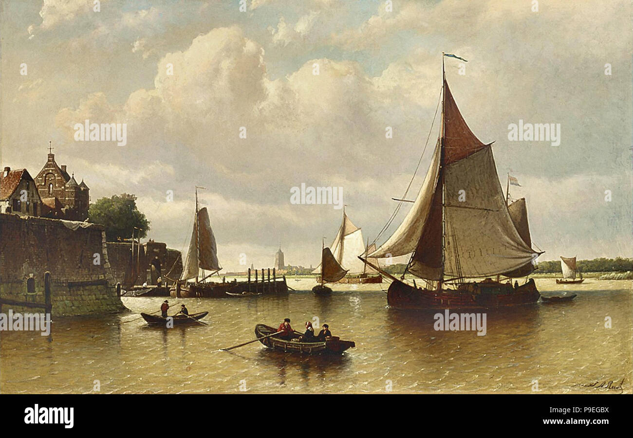 Rust Johan Adolph - Ships at Low Tide a Village Beyond Stock Photo - Alamy