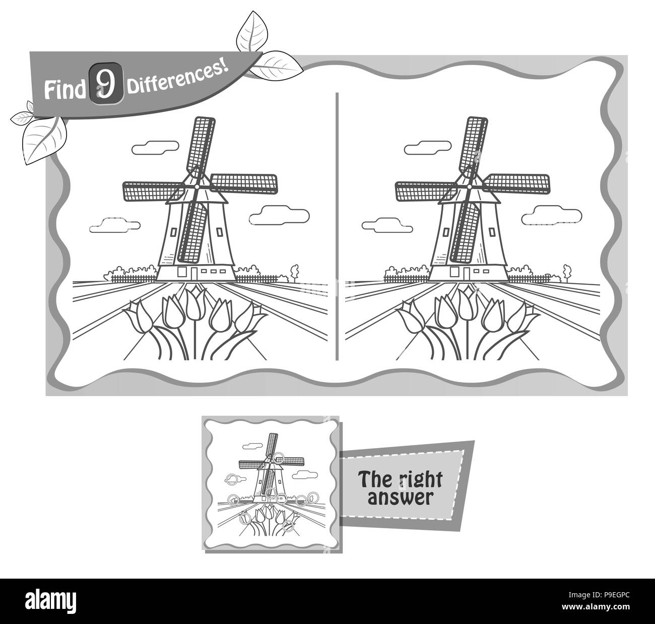 visual game for children and adults. Task to find 9 differences in the ...