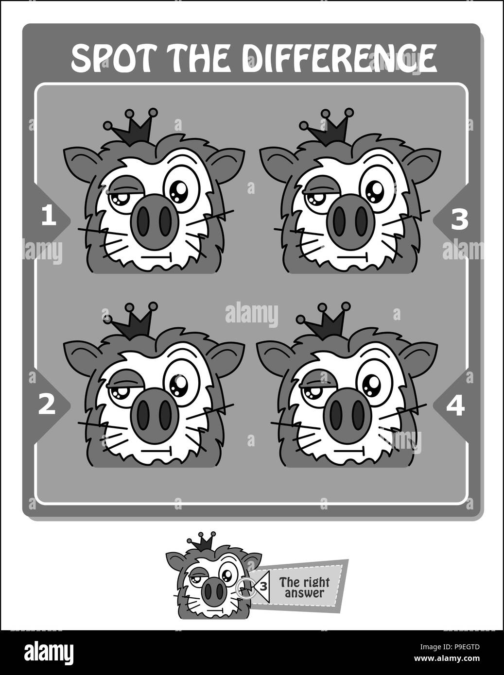 visual game for children and adults. Task to spot the difference. black ...