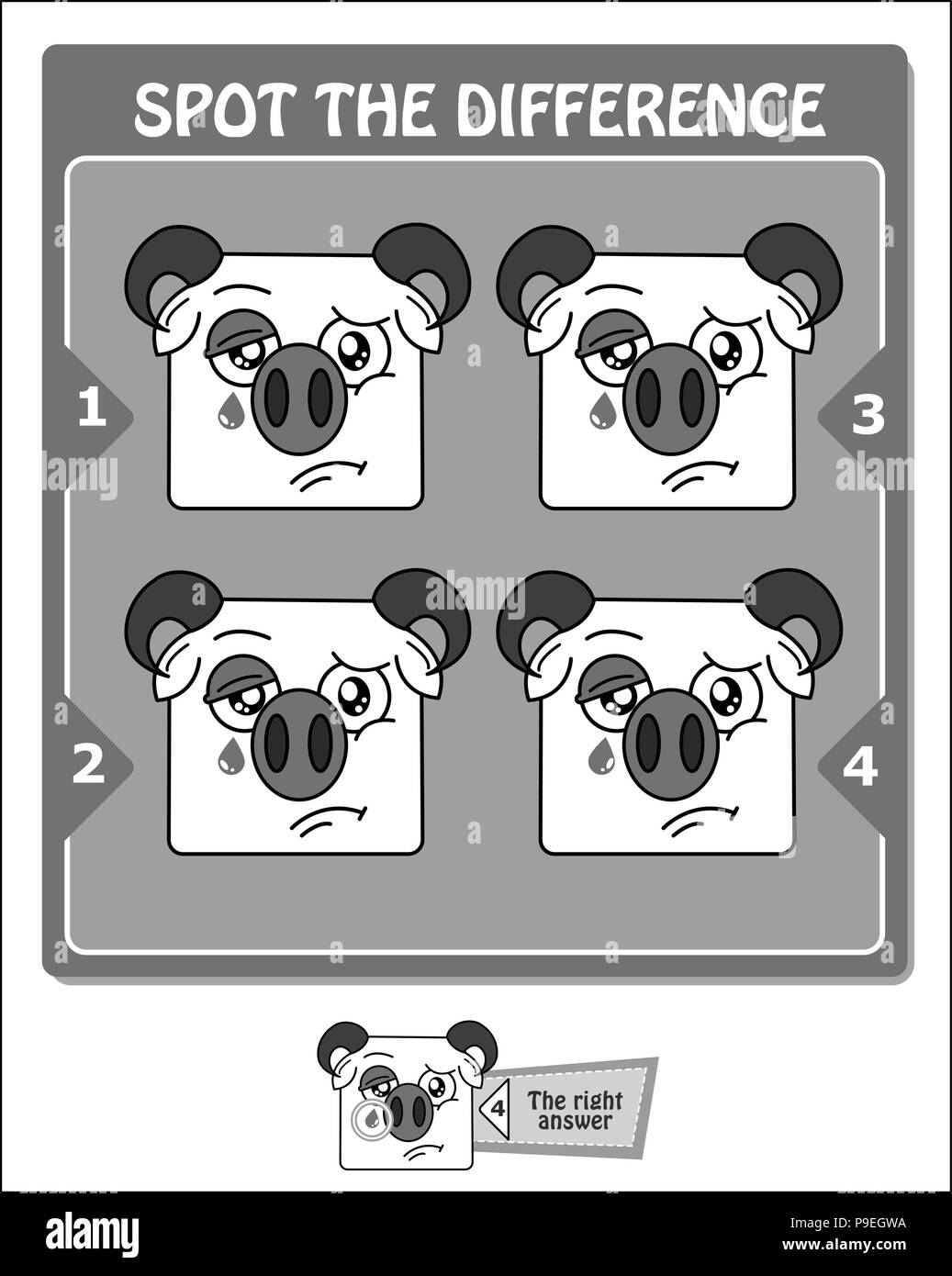 visual game for children and adults. Task to spot the difference. black ...