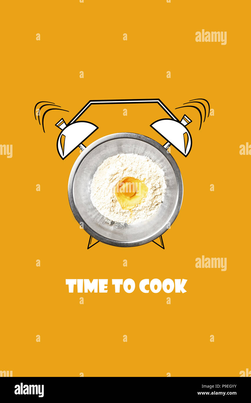 Time to cook. Breakfast time. Flour and egg in a white bowl and painted ...