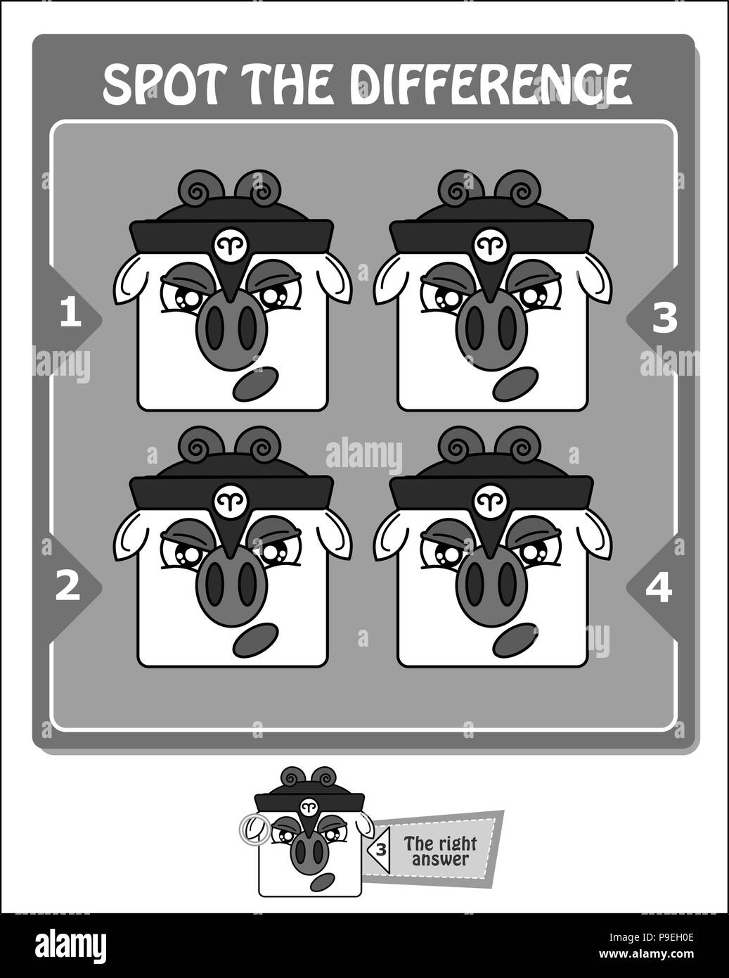 visual game for children and adults. Task to spot the difference. black ...