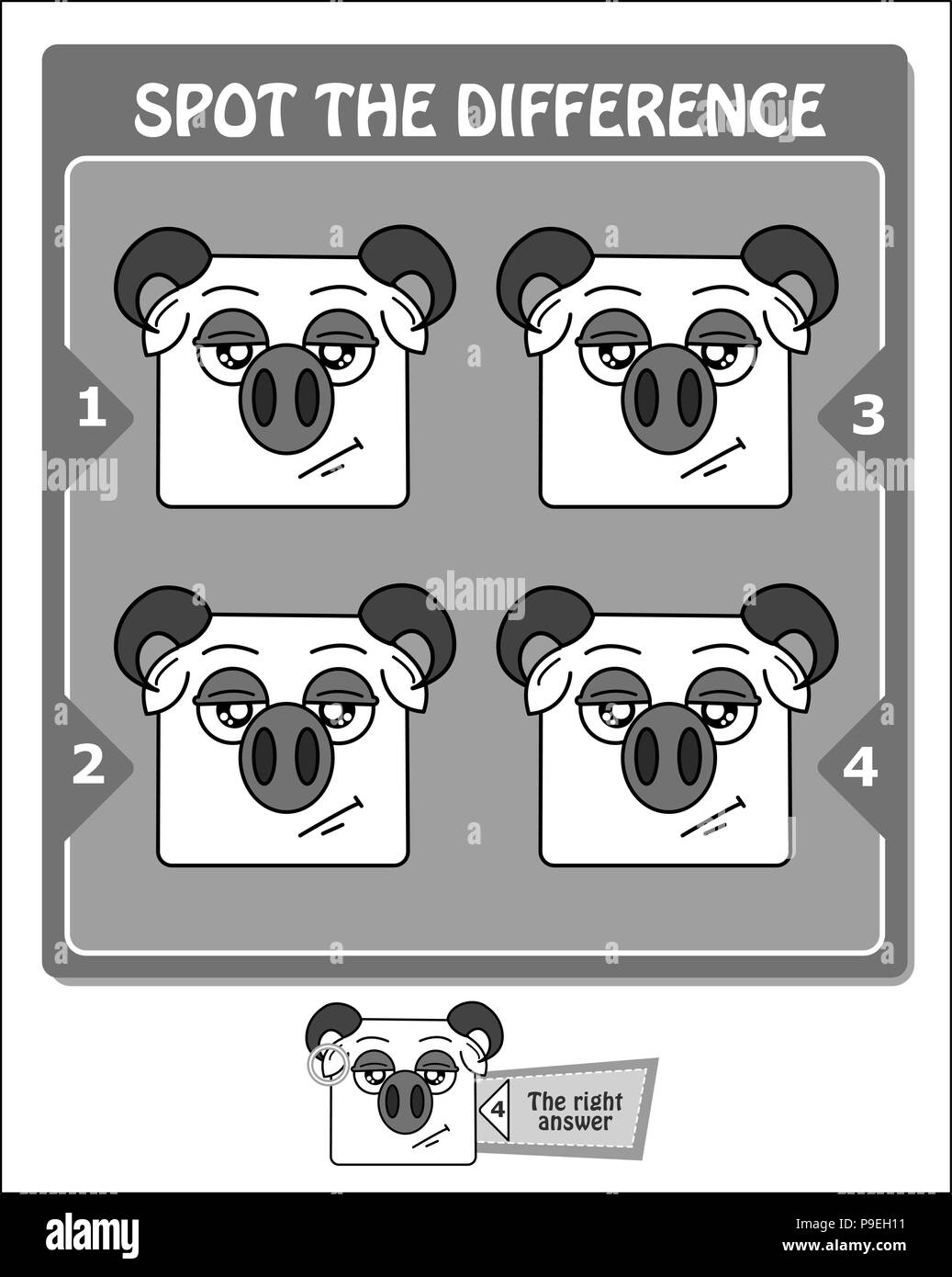 visual game for children and adults. Task to spot the difference. black ...