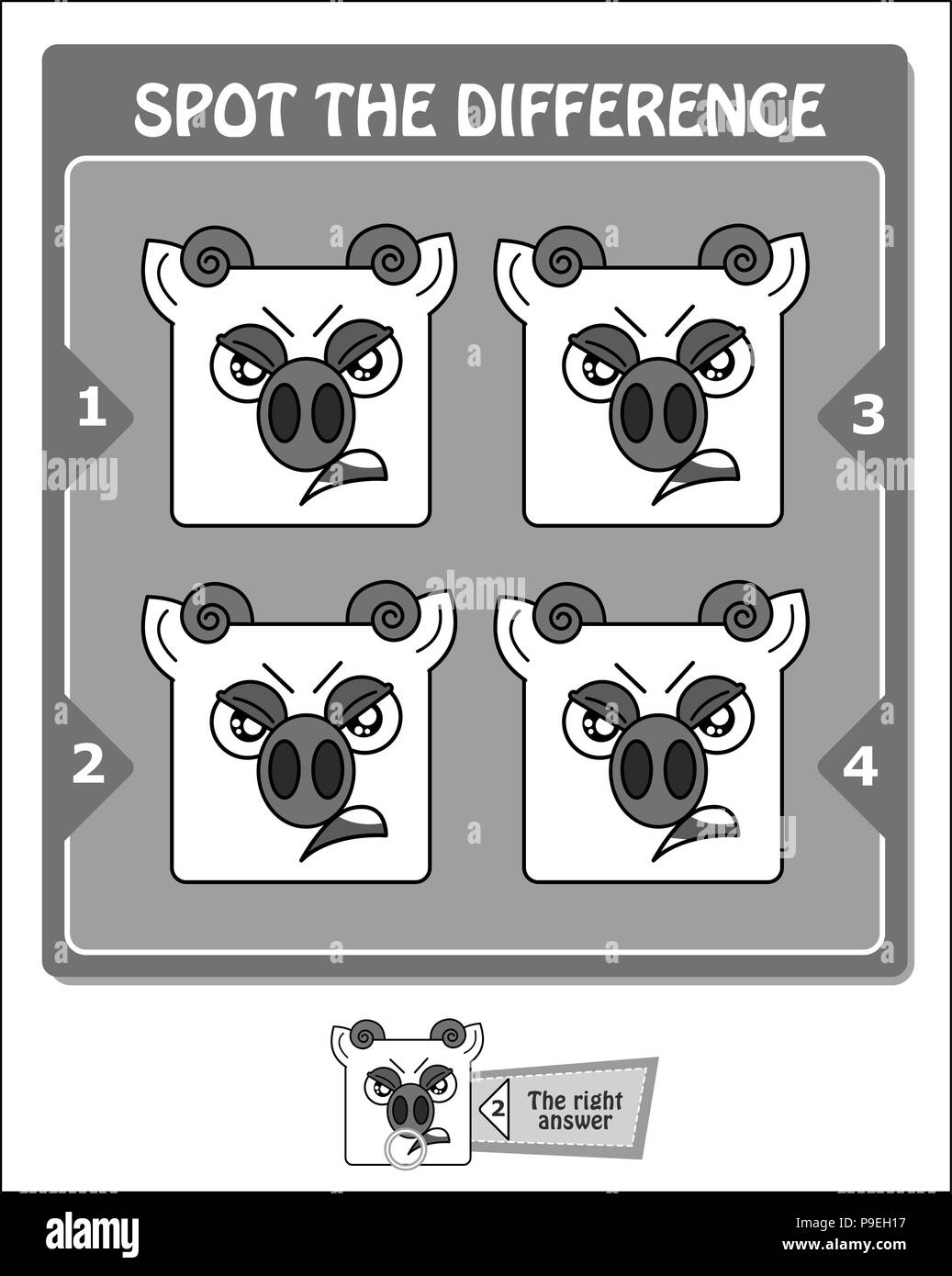 visual game for children and adults. Task to spot the difference. black ...