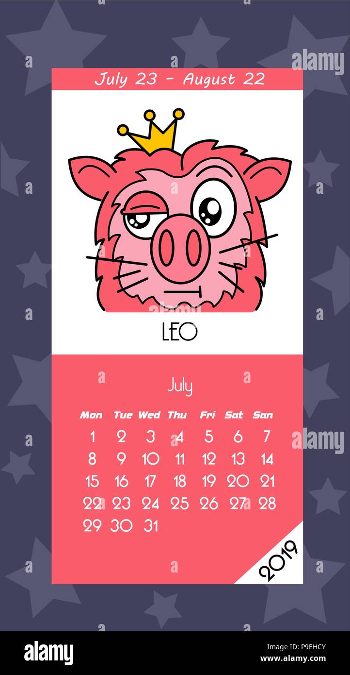 Calendar 2019 with horoscope signs zodiac symbols. flat colored ...