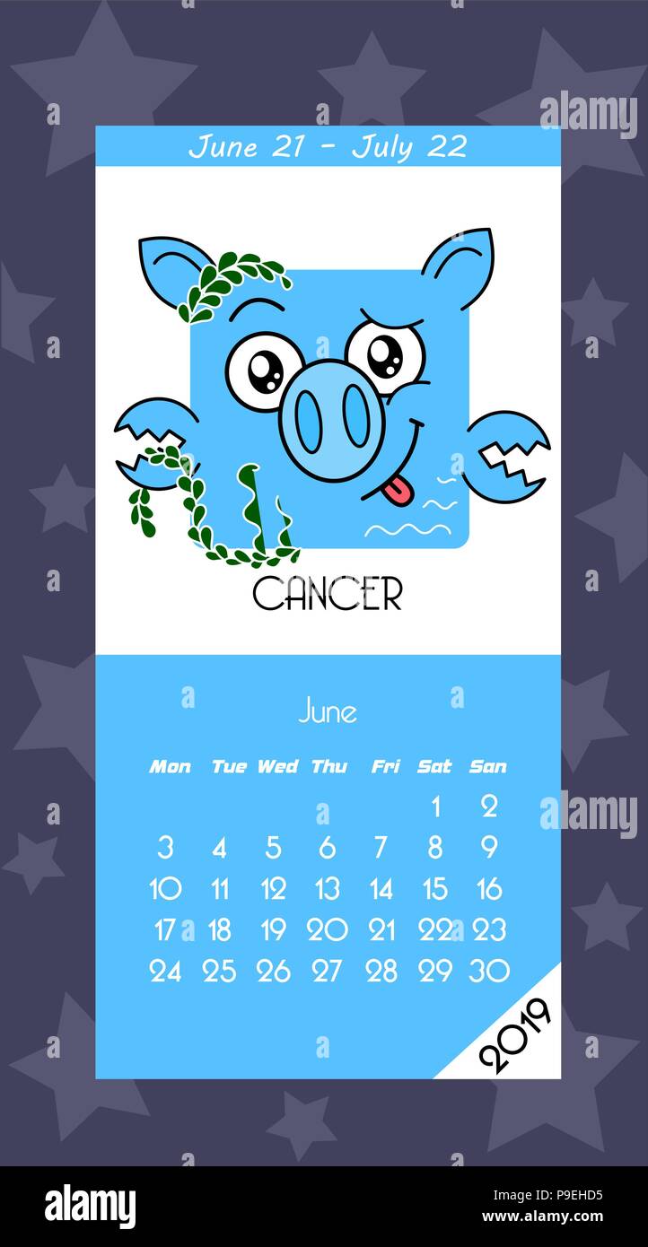 Calendar 2019 with horoscope signs zodiac symbols. flat colored ...
