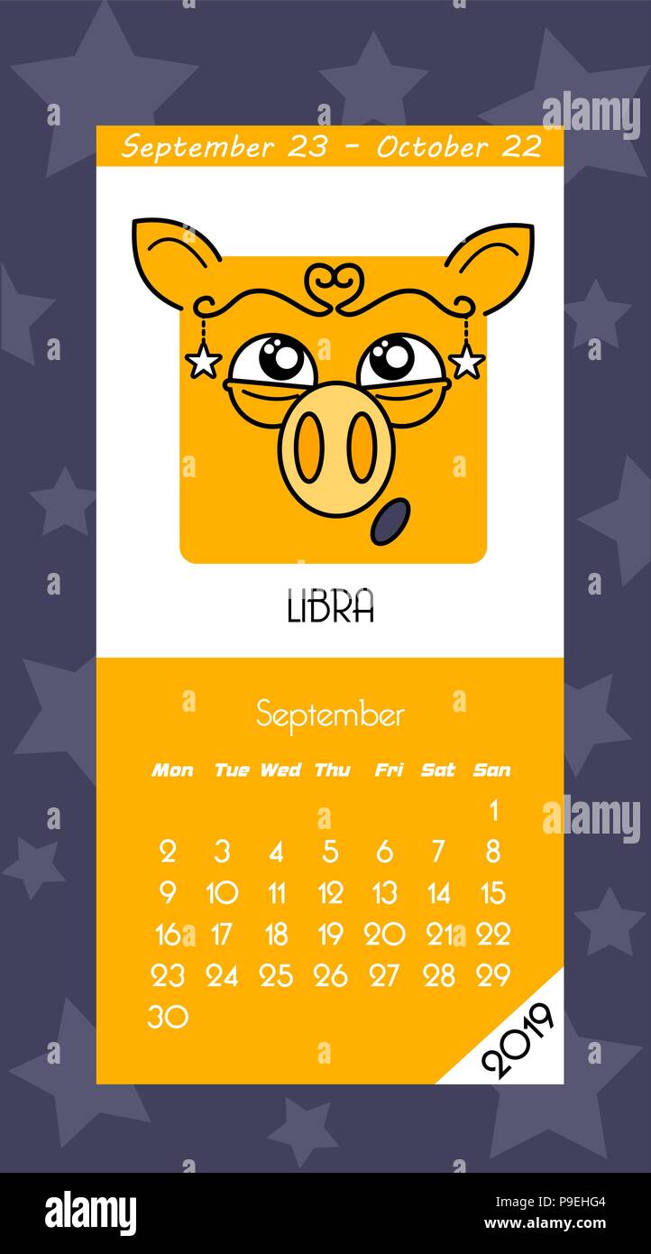 Calendar 2019 with horoscope signs zodiac symbols. flat colored ...