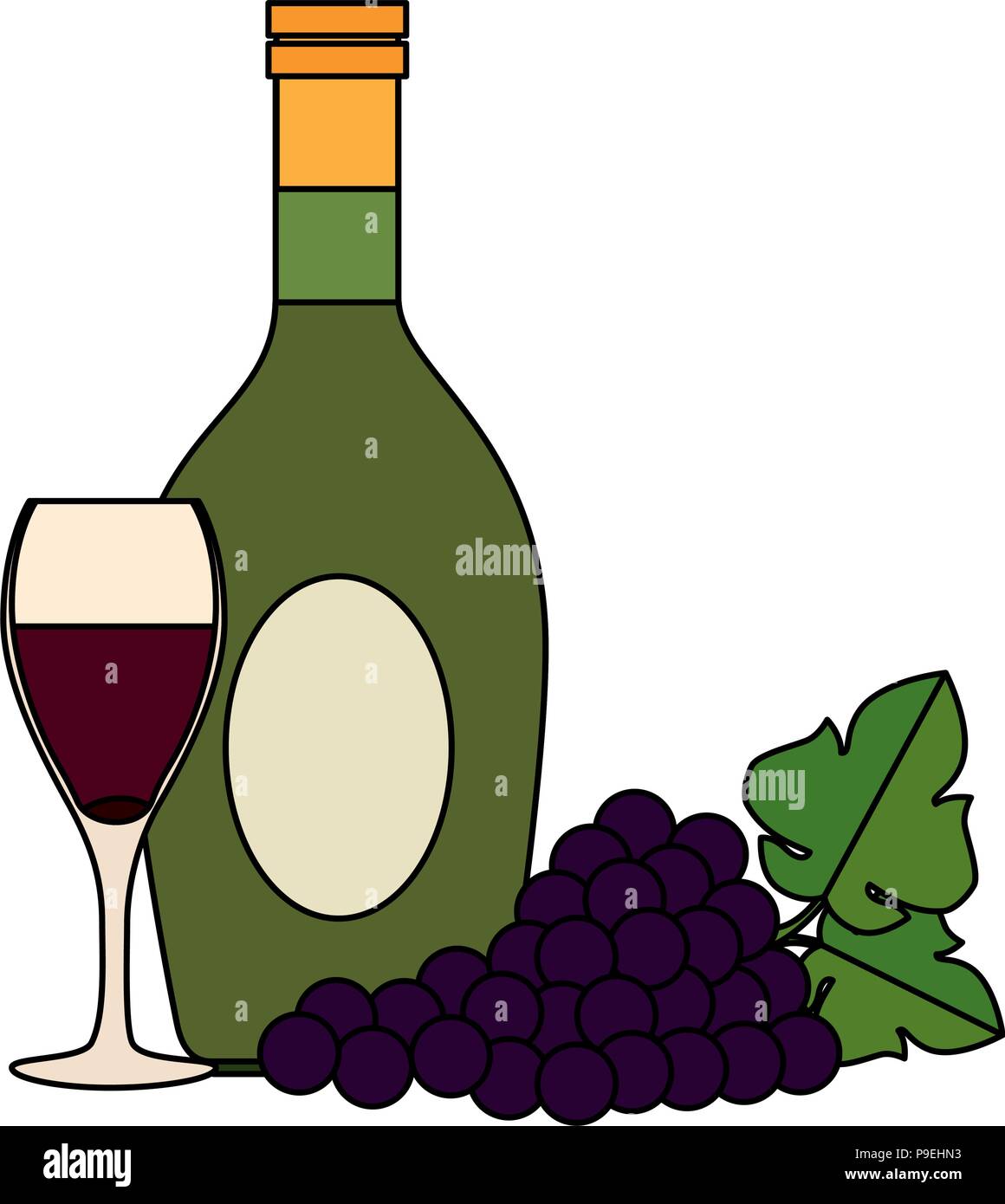 wine bottle with cup and grapes Stock Vector Image & Art - Alamy