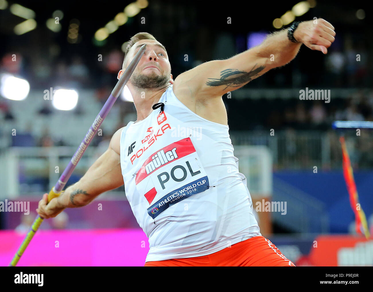 Marcin Krukowski of Poland competes in the Mens Javelin Throw during ...