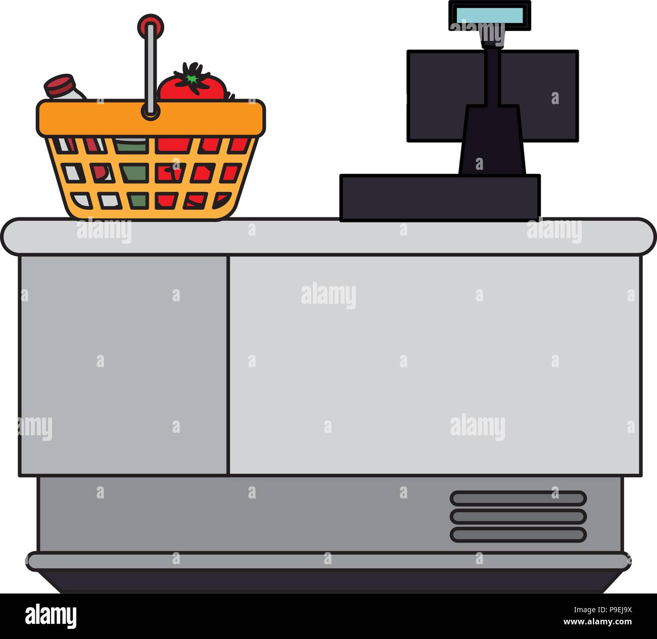 supermarket point of sale desk with voucher and basket Stock Vector ...