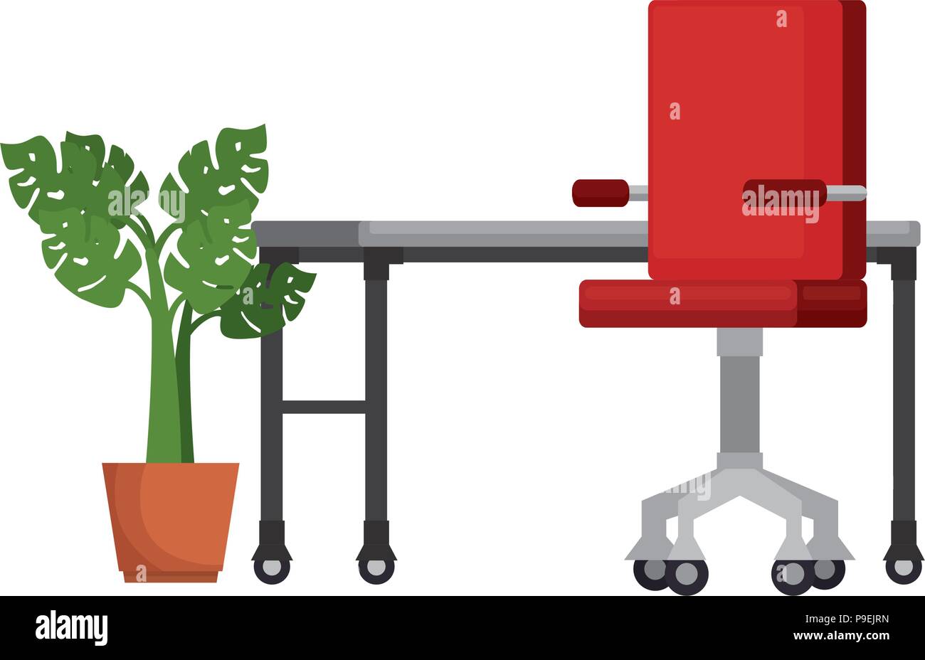 office workplace with desk and plant scene Stock Vector Image & Art - Alamy