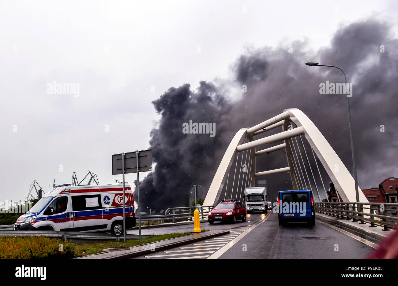 Fire bursts out in a warehouse of the Nauta Shipyard on July 17, 2018 ...