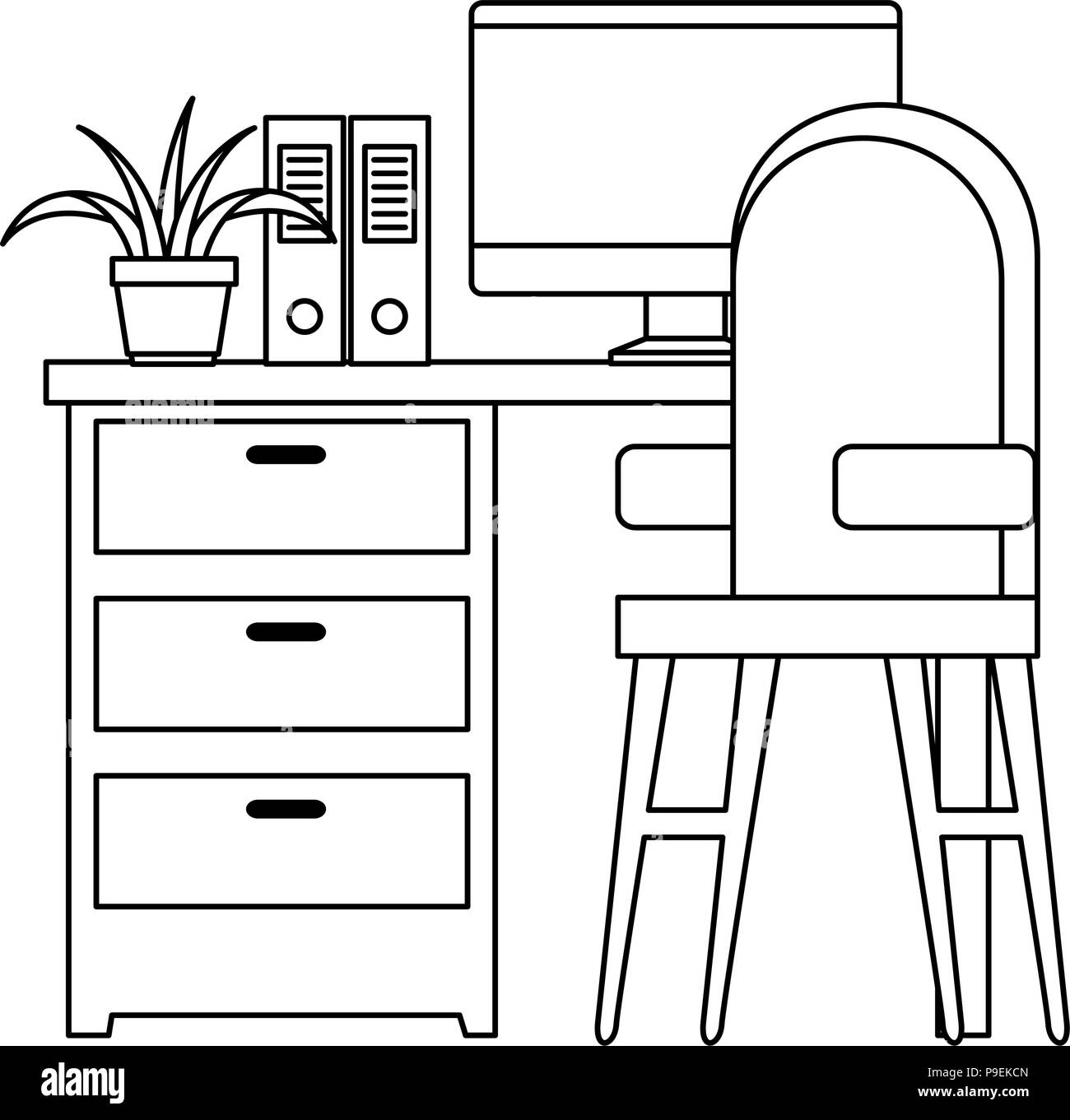 office workplace with desk and desktop scene Stock Vector Image & Art ...