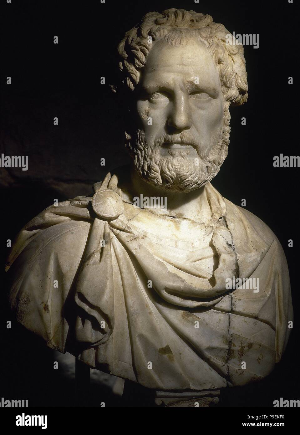 Roman bust probably of Roman emperor Antoninus Pius (86-161 AD). Marble ...