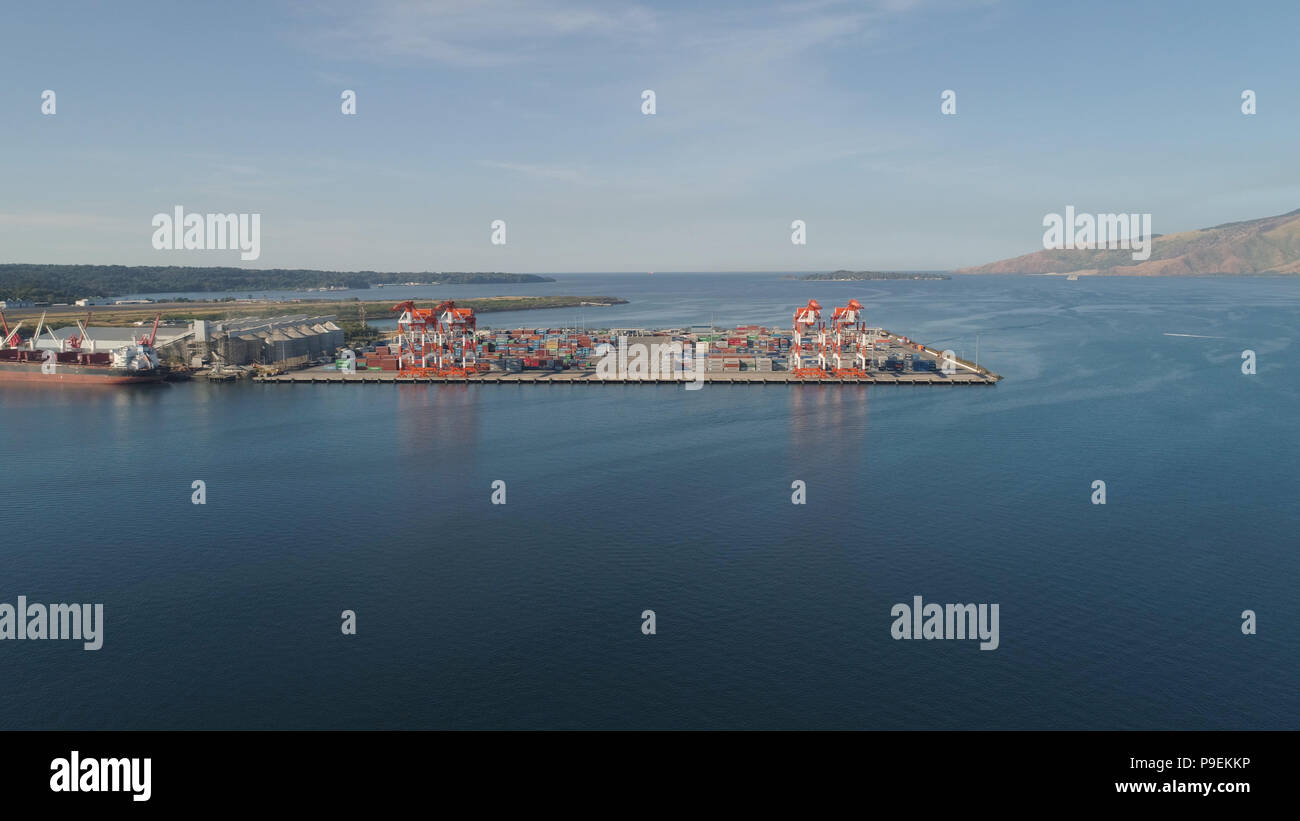 Sea cargo port with cranes, docks, containers in Subic Bay. Philippines ...