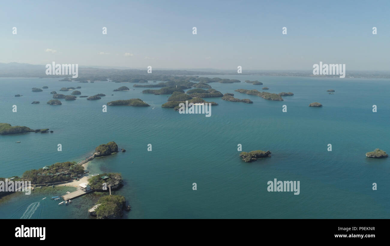Aerial view of Small islands with beaches and lagoons in Hundred ...